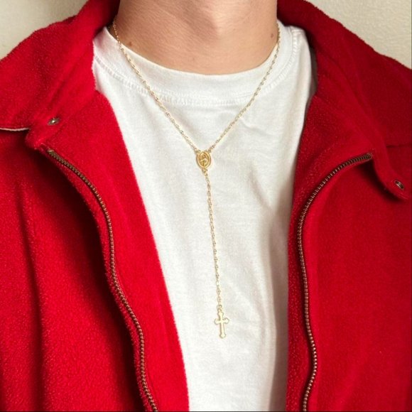 Accessories | Y2k 200s Gold Rosary Bead Style Jesus Piece Necklace ...